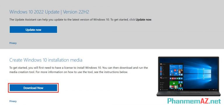 Tạo bộ cài đặt USB Windows 10 bằng Media Creation Tool